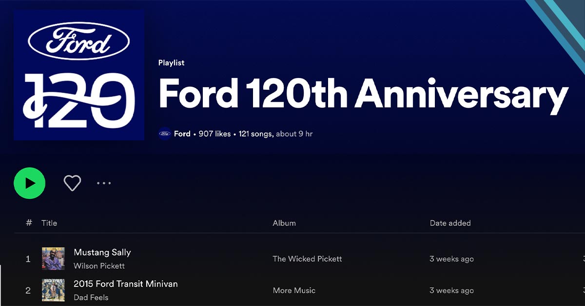 Ford Celebra 120 años con Playlist en Spotify | Blog Ford